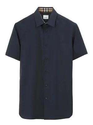Burberry Stretch-cotton Ekd-embroidered Slim Shirt - Navy