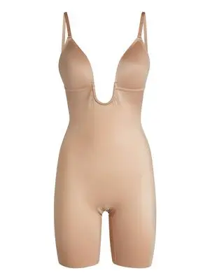 Spanx Shape Suit Your Fancy Plunge Mid-thigh Bodysuit - Beige