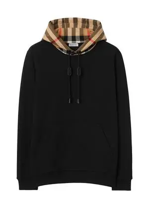 Burberry Cotton Check-trim Hoodie - Black