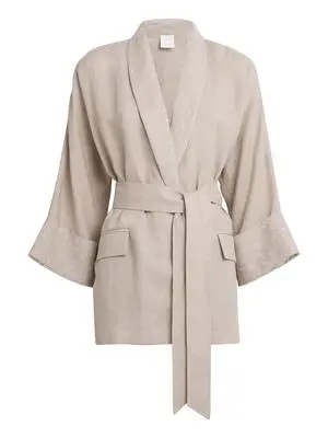 Eleventy Linen Belted Blazer - Beige