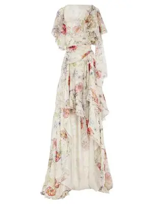 Alexander McQueen Silk Floral Maxi Dress - White