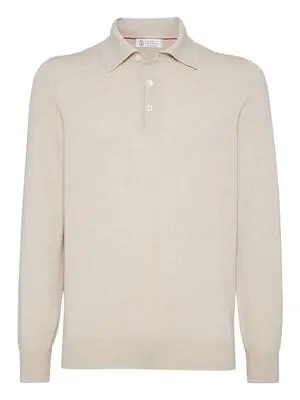 Brunello Cucinelli Cashmere Long-sleeve Polo Sweater - Beige