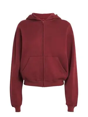 SKIMS Cotton-blend Fleece Zip-up Hoodie - Burgundy