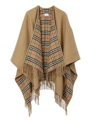 Burberry Reversible Wool Check Cape - Beige