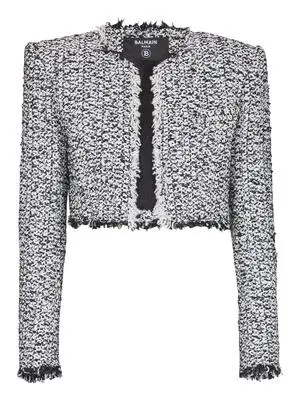 Balmain Tweed Cropped Jacket - Black