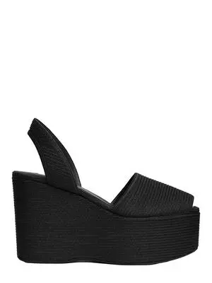 Alaïa Straw Wedge Sandals - Black