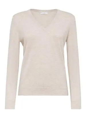 Brunello Cucinelli Cashmere Monili-detail V-neck Sweater - Beige