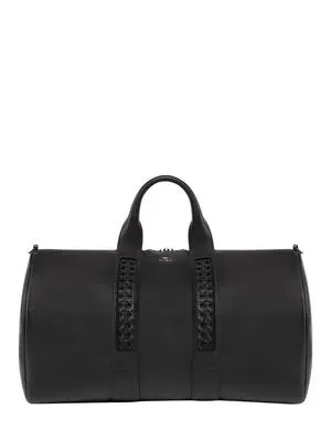 AVITEUR Leather Holdall With Woven Detail - Black