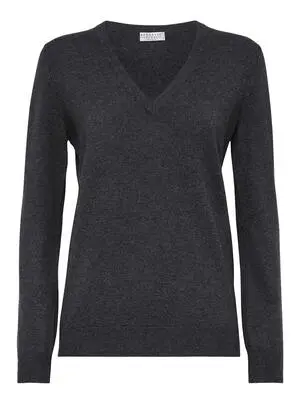 Brunello Cucinelli Cashmere Sweater With Monili Trim - Black