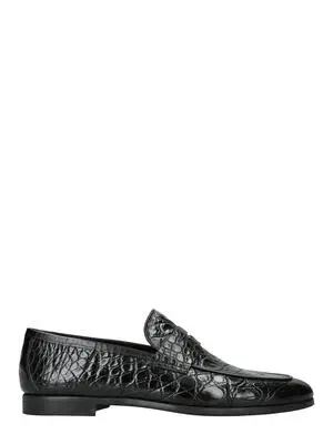 Magnanni Crocodile Leather Penny Loafers - Black