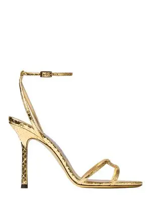 JIMMY CHOO 1998 Leo 100 Leather Heeled Sandals Gold
