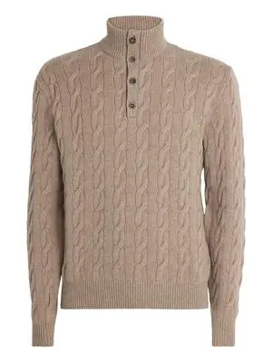 Ralph Lauren Purple Label Cashmere Cable-knit Buttoned Sweater - Brown