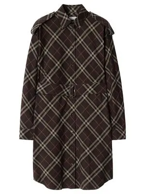 Burberry Cotton Check Mini Shirt Dress - Brown