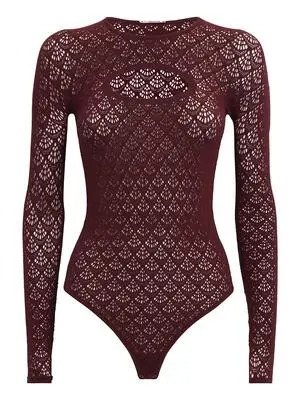 Wolford Mermaid Net Thong Bodysuit - Burgundy