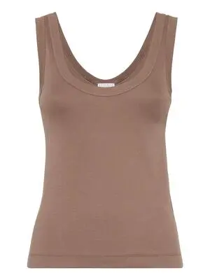 Brunello Cucinelli Stretch-cotton Ribbed Tank Top - Brown