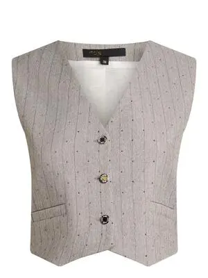 Maje Stripe Rhinestone-embellished Waistcoat - Black