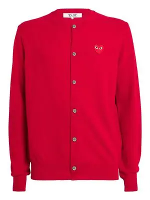 Play Comme Des Garcon Wool Cardigan - Red