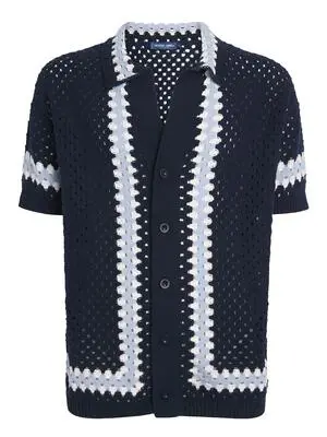 Frescobol Carioca Cotton Crochet Marques Cardigan - Navy