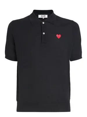 Play Comme Des Garcon Wool Heart Logo Polo Shirt - Black