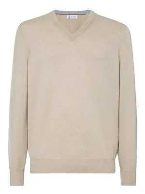 Brunello Cucinelli Cashmere V-neck Sweater - Beige