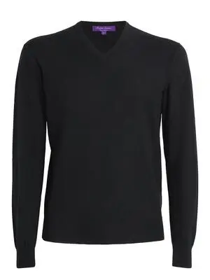 Ralph Lauren Purple Label Cashmere V-neck Sweater - Black