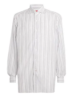 Isaia Cotton-linen Stripe Shirt - White