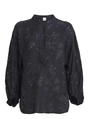 Eleventy Linen Floral-embroidered Blouse - Black