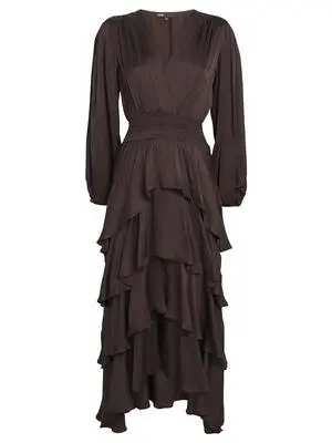Maje Ruffled Midi Dress - Brown