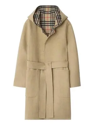 Burberry Wool Reversible Hooded Wrap Coat - Beige