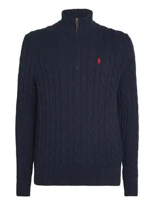 Polo Ralph Lauren Cotton Cable Knit Quarter Zip Sweater - Blue