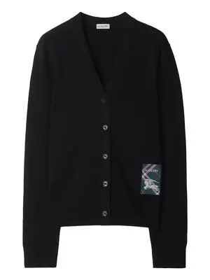 Burberry Wool Cardigan With Logo Label - Black