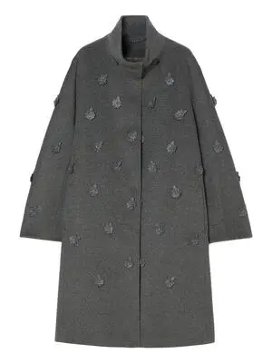 Marina Rinaldi Virgin Wool Embellished Coat - Grey