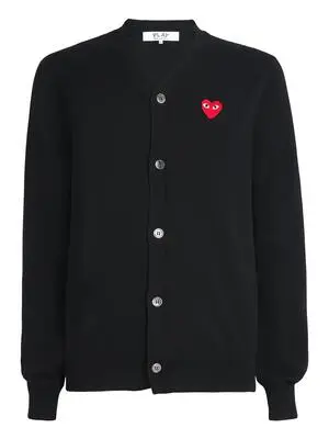 Play Comme Des Garcon Wool Heart Cardigan - Black