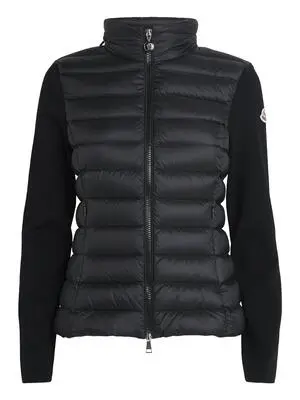 Moncler Down Wool-trim Panelled Cardigan - Black