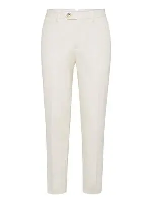Brunello Cucinelli Cotton-virgin Wool Gabardine Trousers - White