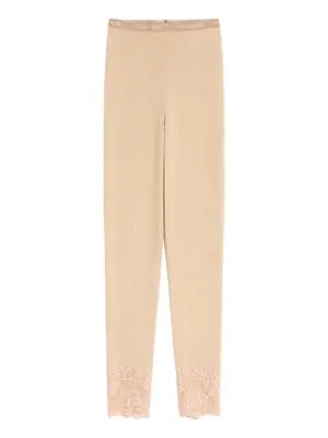 Valentino Garavani Cashmere Leggings With Floral Lace Hem - Nude