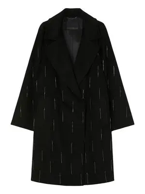 Marina Rinaldi Virgin Wool Embellished Coat - Black