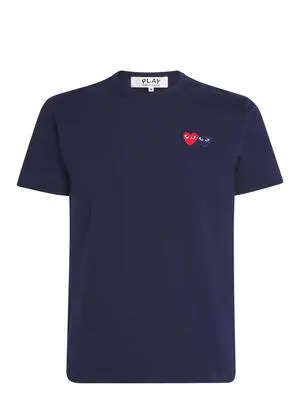 Play Comme Des Garcon Embroidered Double-heart T-shirt - Navy