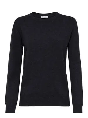 Brunello Cucinelli Cashmere Sweater With Monili Trim - Black