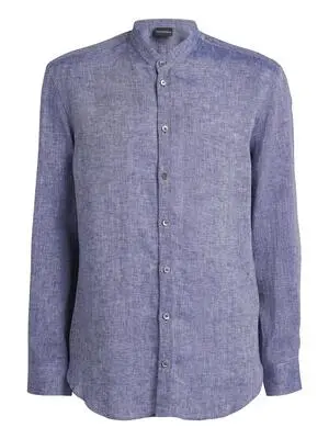 Emporio Armani Linen Guru-collar Shirt - Blue