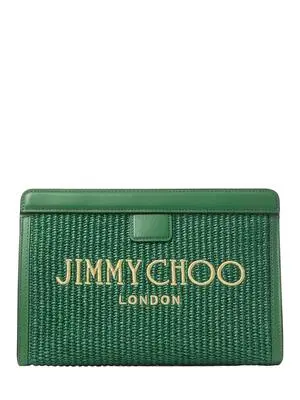 JIMMY CHOO Avenue Raffia Pouch - Green