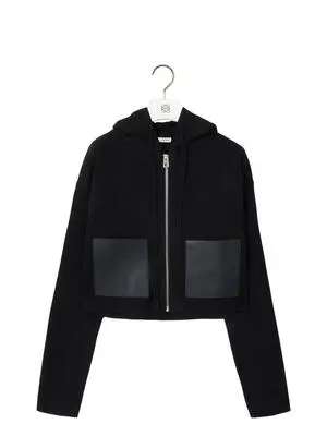 Loewe Wool Leather-Pocket Hoodie Black