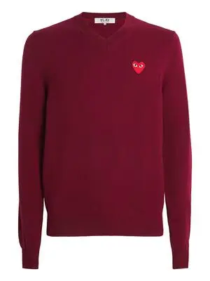 Play Comme Des Garcon Wool V-neck Sweater - Burgundy