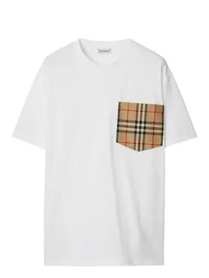 Burberry Cotton T-shirt With Check Pocket - White