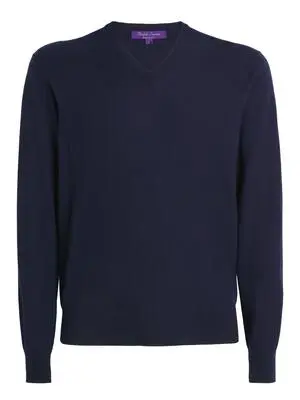 Ralph Lauren Purple Label Cashmere V-neck Sweater - Navy