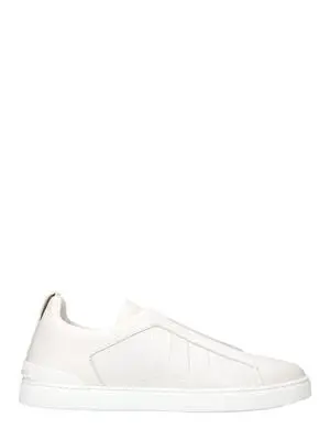Zegna Crocodile Leather Triple Stitch Sneakers - White