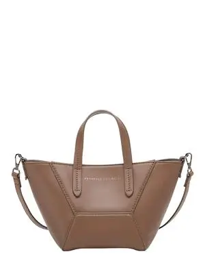 Brunello Cucinelli Mini Calfskin Bc Duo Tote Bag - Brown
