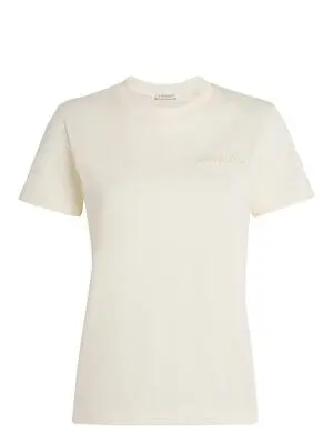 Moncler Cotton T-shirt With Embroidered Logo - White
