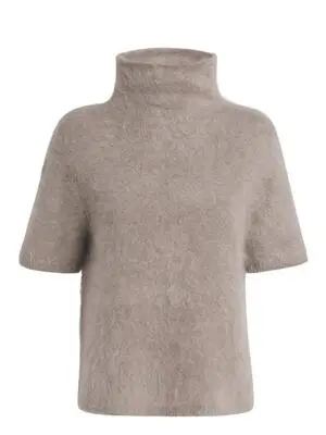 Soft Goat Brushed Cashmere Short-sleeve Sweater - Beige