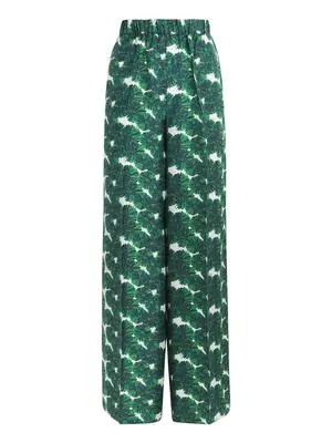Max Mara Printed Silk Trousers - Green